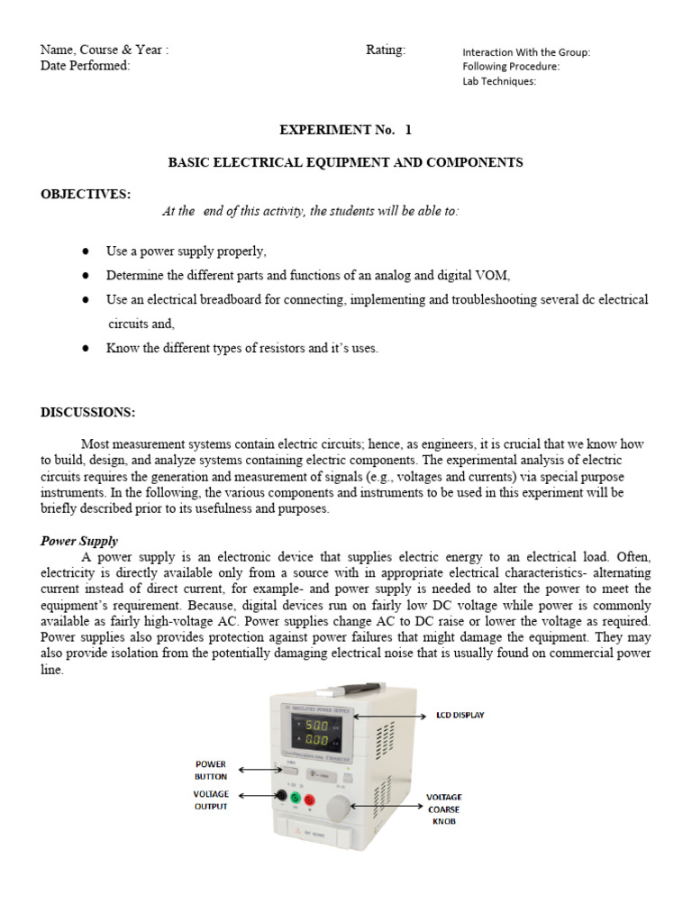 Experiment-1 New (1) | PDF | Resistor | Power Supply
