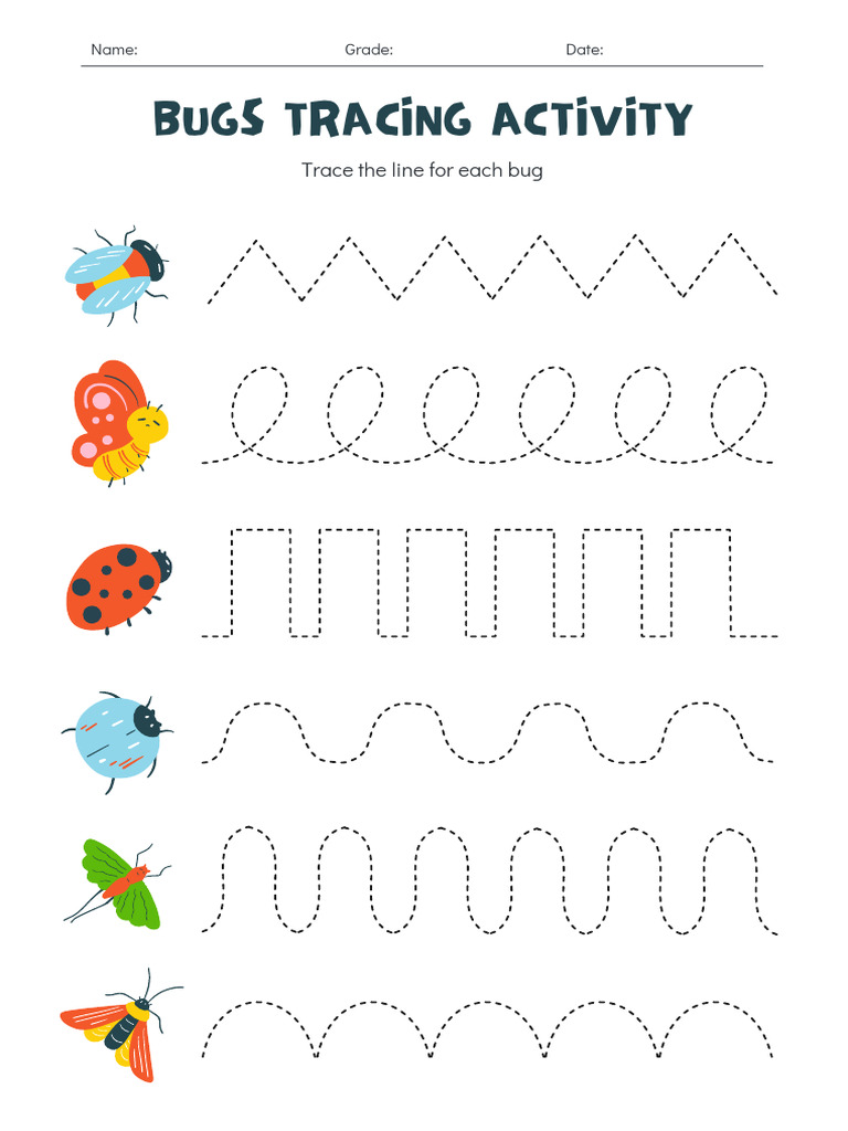 Bugs Tracing Worksheet in Colorful Playful Style | PDF