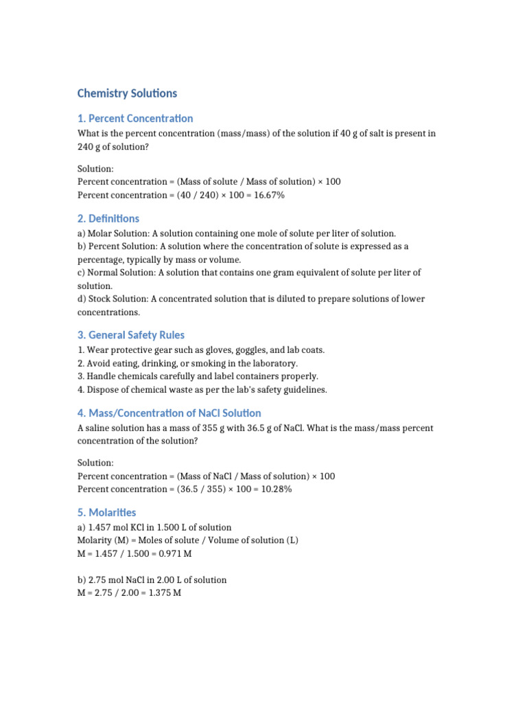 Chemistry Numericals and Lab Definitions. Notes | PDF