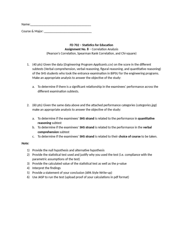 Assignment No 8 - Correlation Analysis | PDF