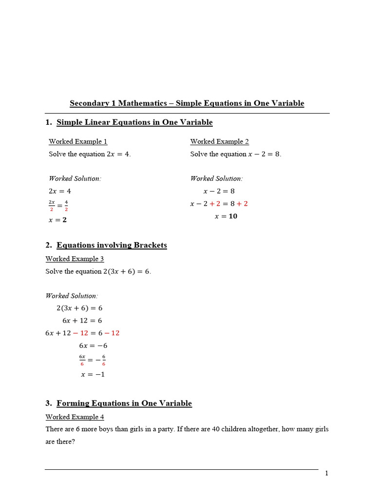 5 Simple Equations in One Variable (Express) | PDF | Area | Equations
