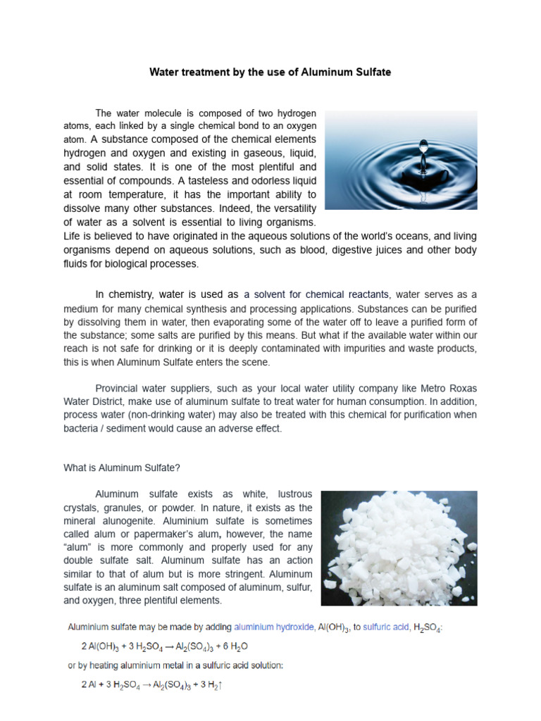 Aluminum Sulfate in Water Treatment | PDF | Water | Chemical Substances