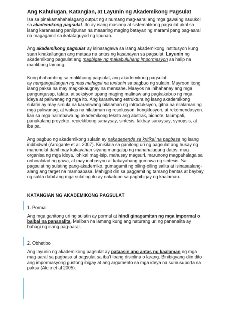 Midterm Modyul I Fil.2 Kahulugankatangian at Layunin NG Akademikong Pagbasa | PDF