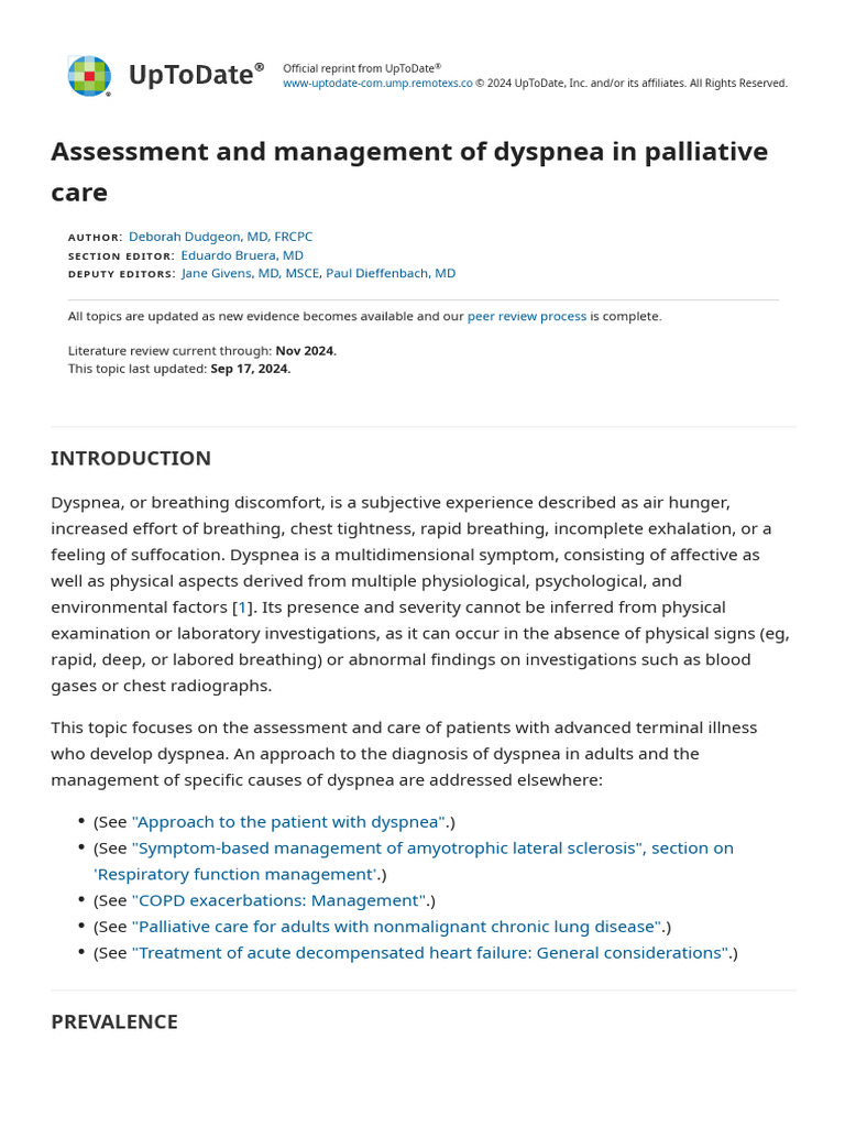 Assessment and Management of Dyspnea in Palliative Care - UpToDate ...