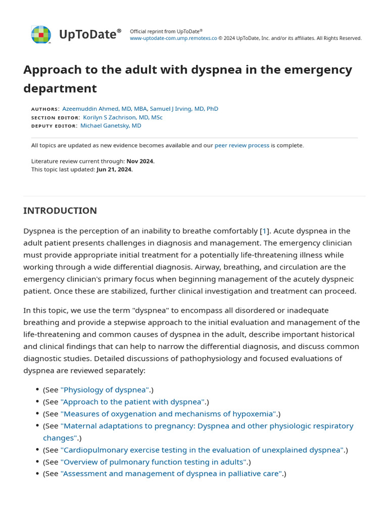 Approach to the Adult With Dyspnea in the Emergency Department ...
