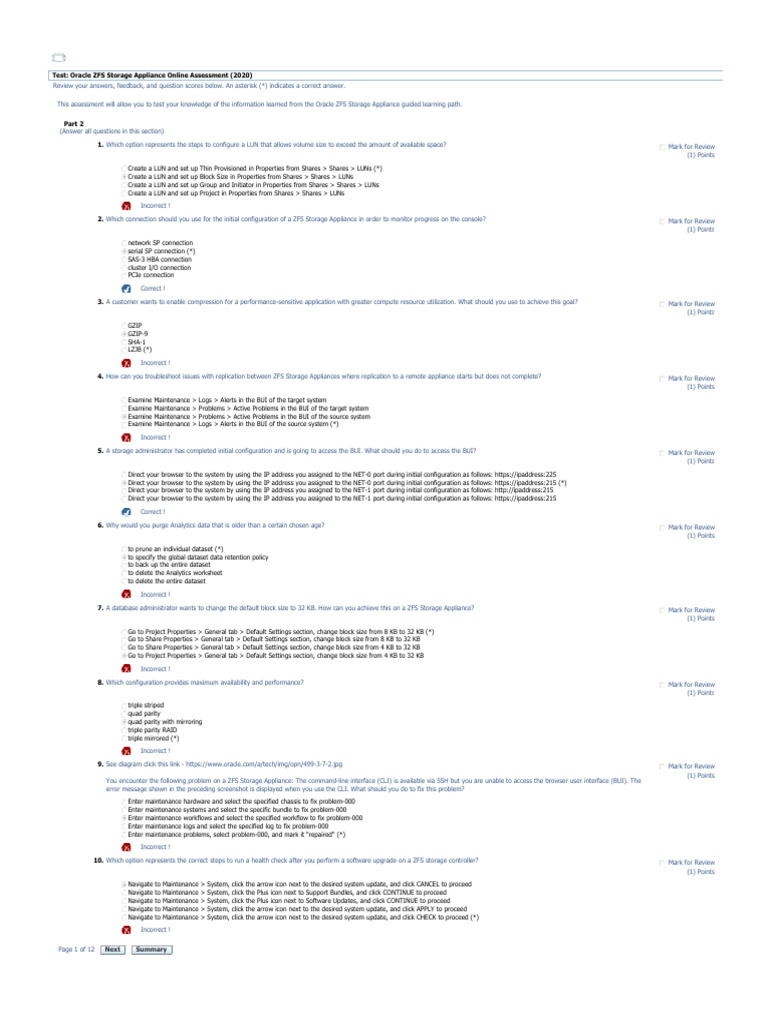 Oracle ZFS Storage Appliance Online Assessment 2020 PDF | PDF | File System | Cache (Computing)