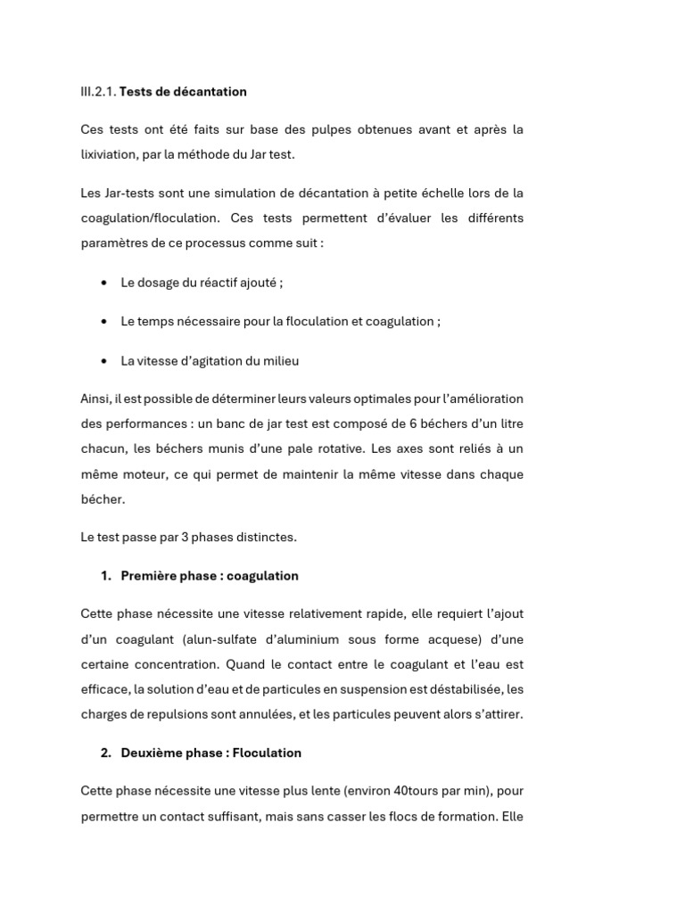 Tests de décantation en laboratoire | PDF