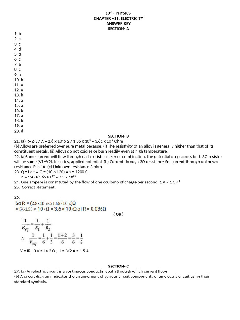 Elecrticity Answer Key | PDF | Series And Parallel Circuits | Resistor