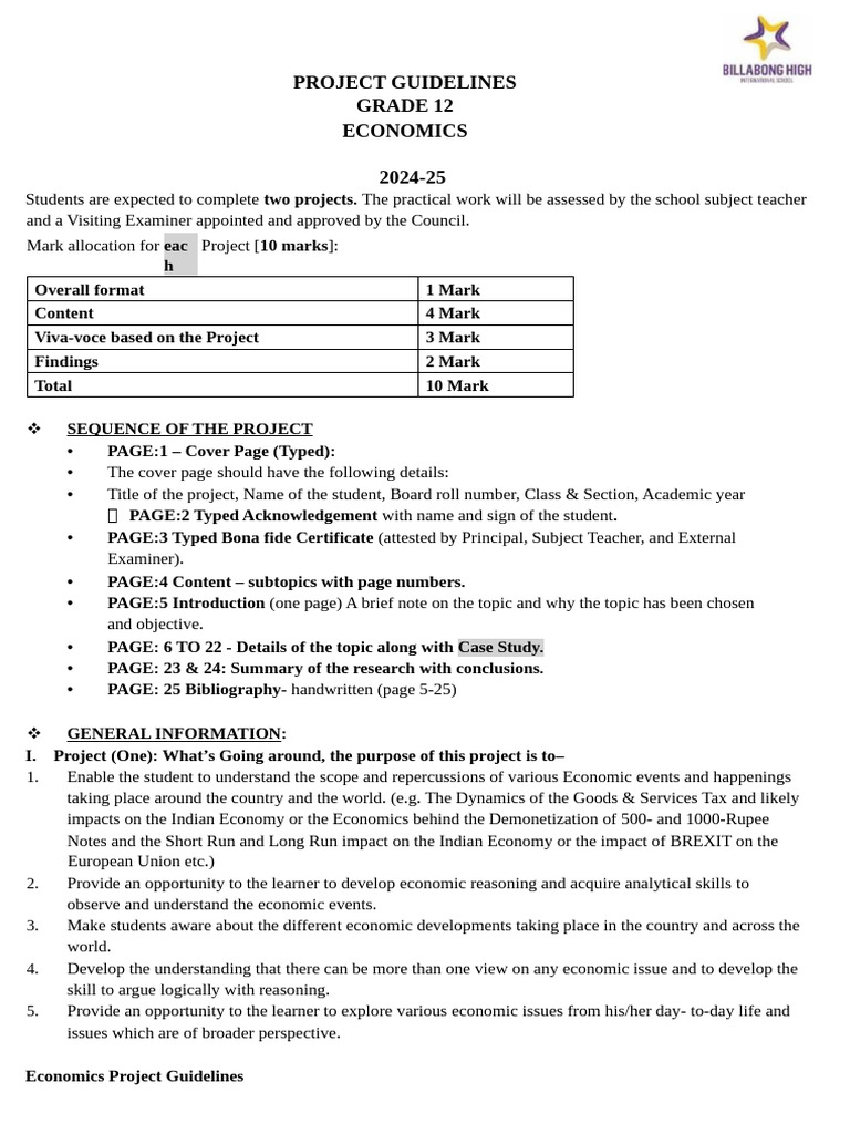 Economics Project Guidelines 2024-25 | PDF | Economics | Economic Growth