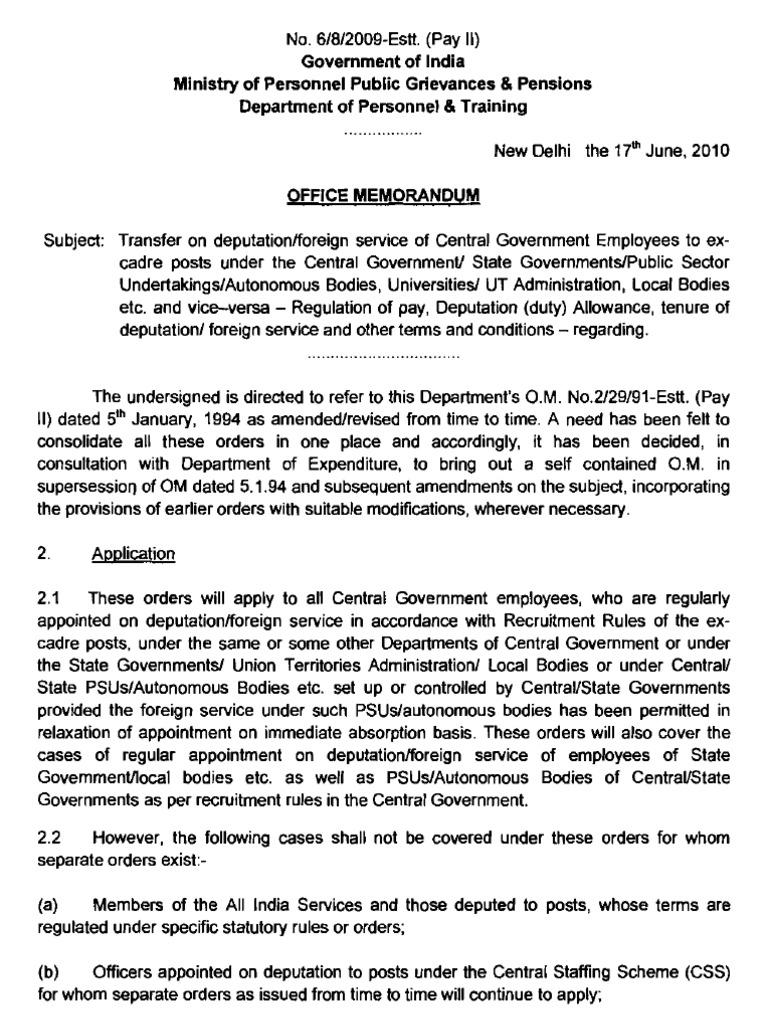 Guidelines for Deputation of Employees | PDF