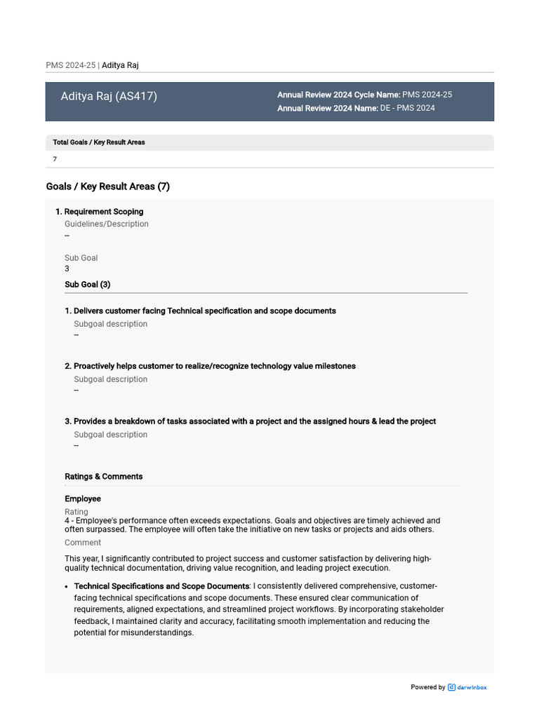 Annual Review 2024 - Aditya Raj - AS417 | PDF | Goal | Leadership