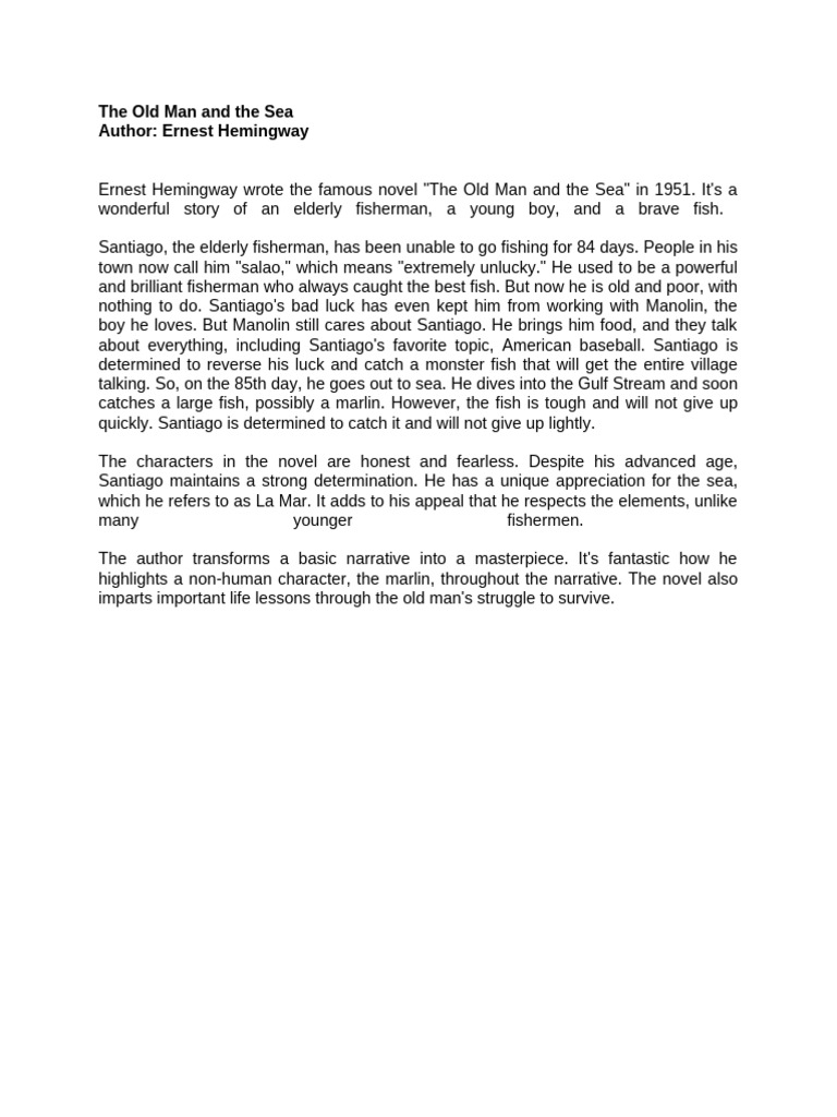 The Old Man and the Sea Summary | PDF
