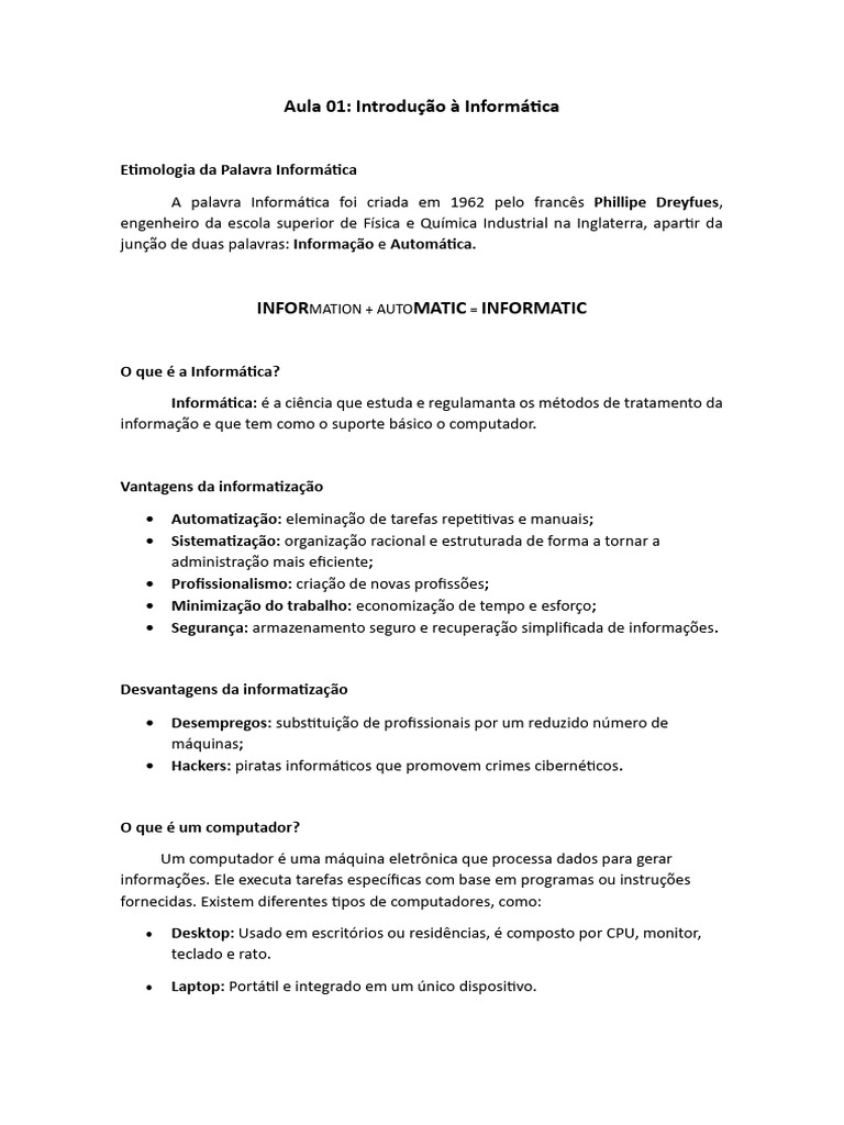 Introdução à Informática e Computadores | PDF | Hardware de computador ...