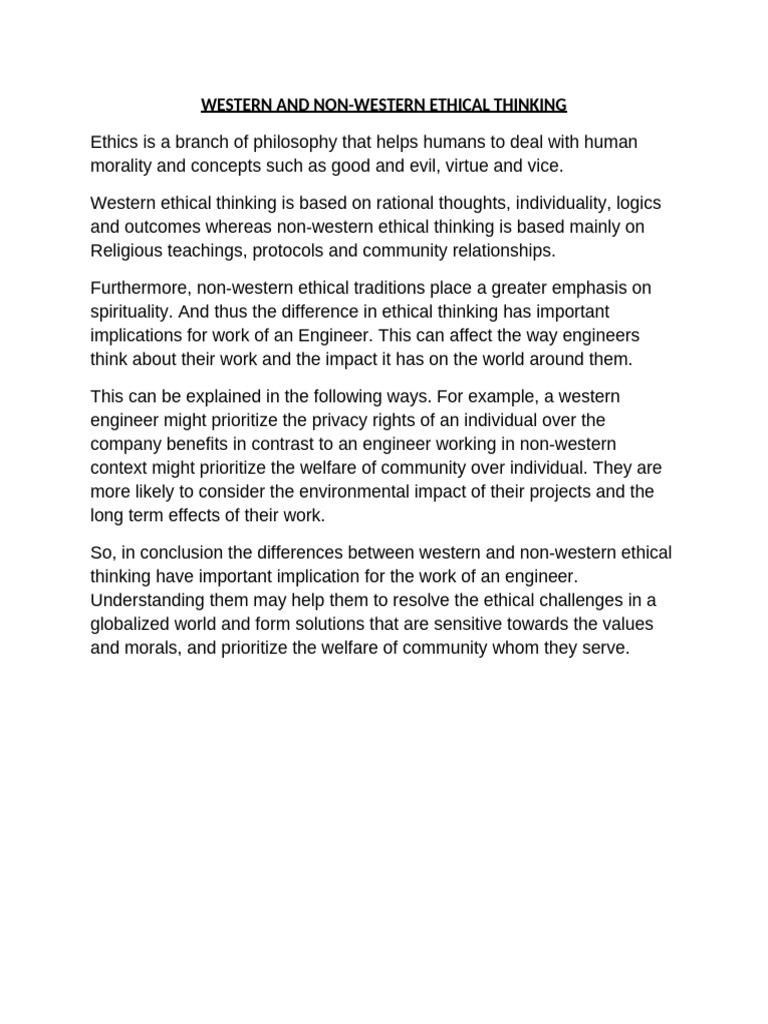 Western and Non Ethical Thinking | PDF