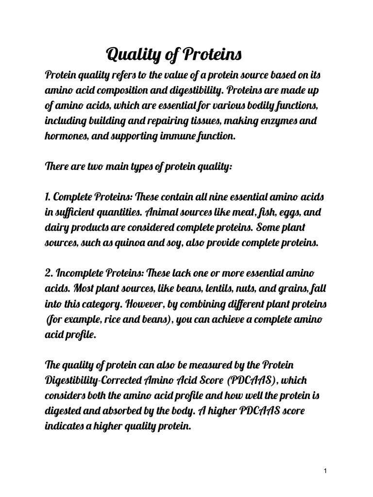 Quality of Protein & its Dietary Requirement | PDF | Proteins | Nutrition