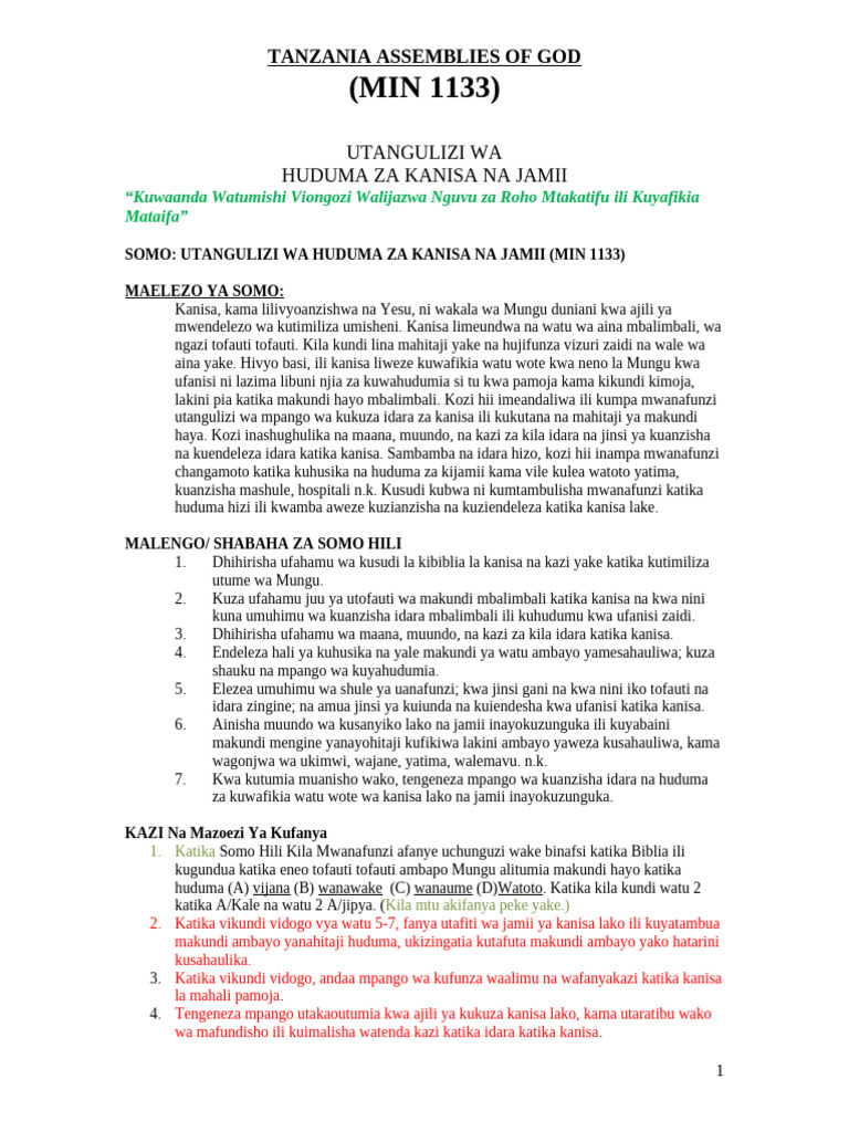 2.sylabus + Huduma Za Kanisa Na Jamii | PDF