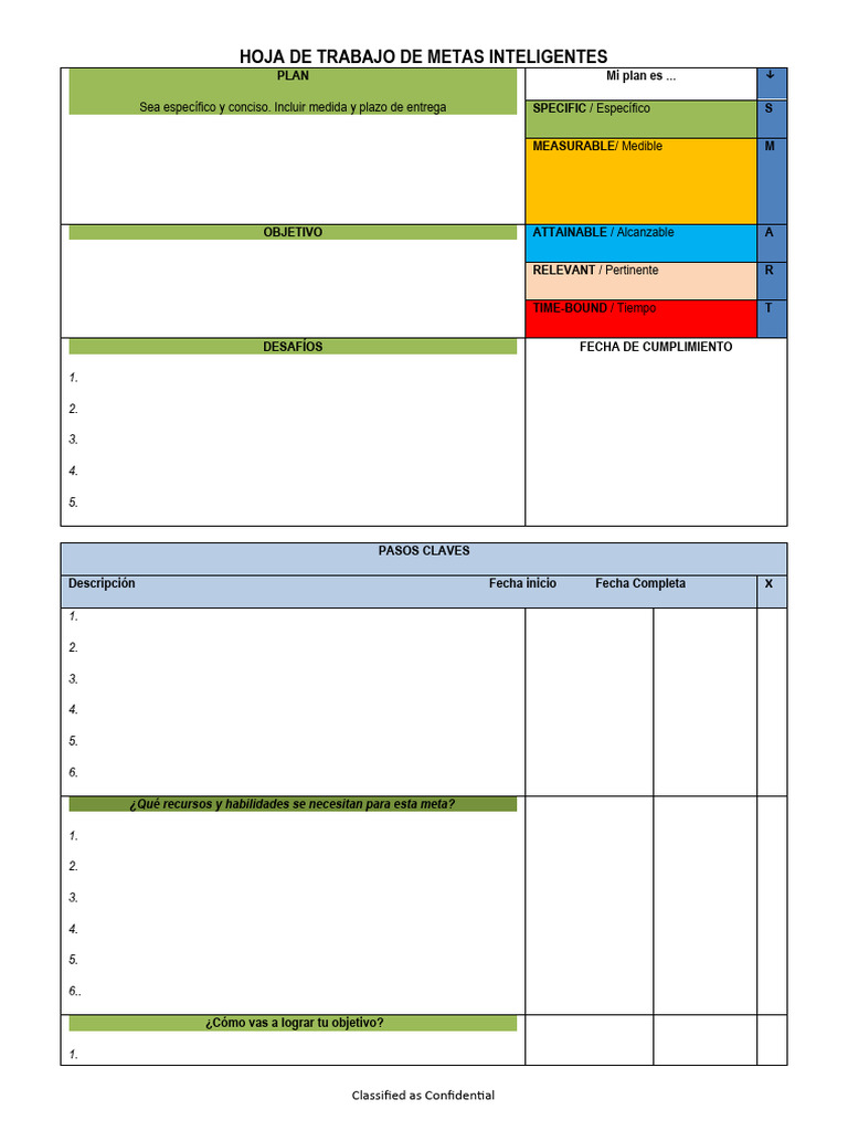 Hoja de Trabajo de Metas Inteligentes | PDF