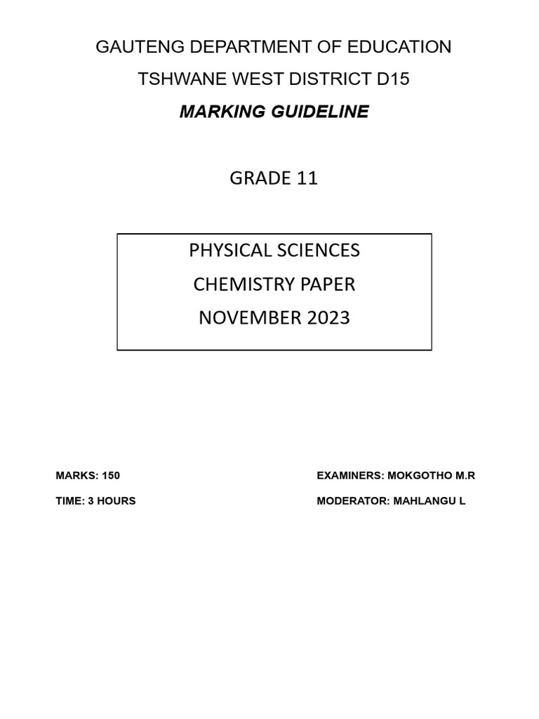 Physical Sciences Paper 2 Grade 11 Nov 2023 Memo | PDF | Intermolecular ...