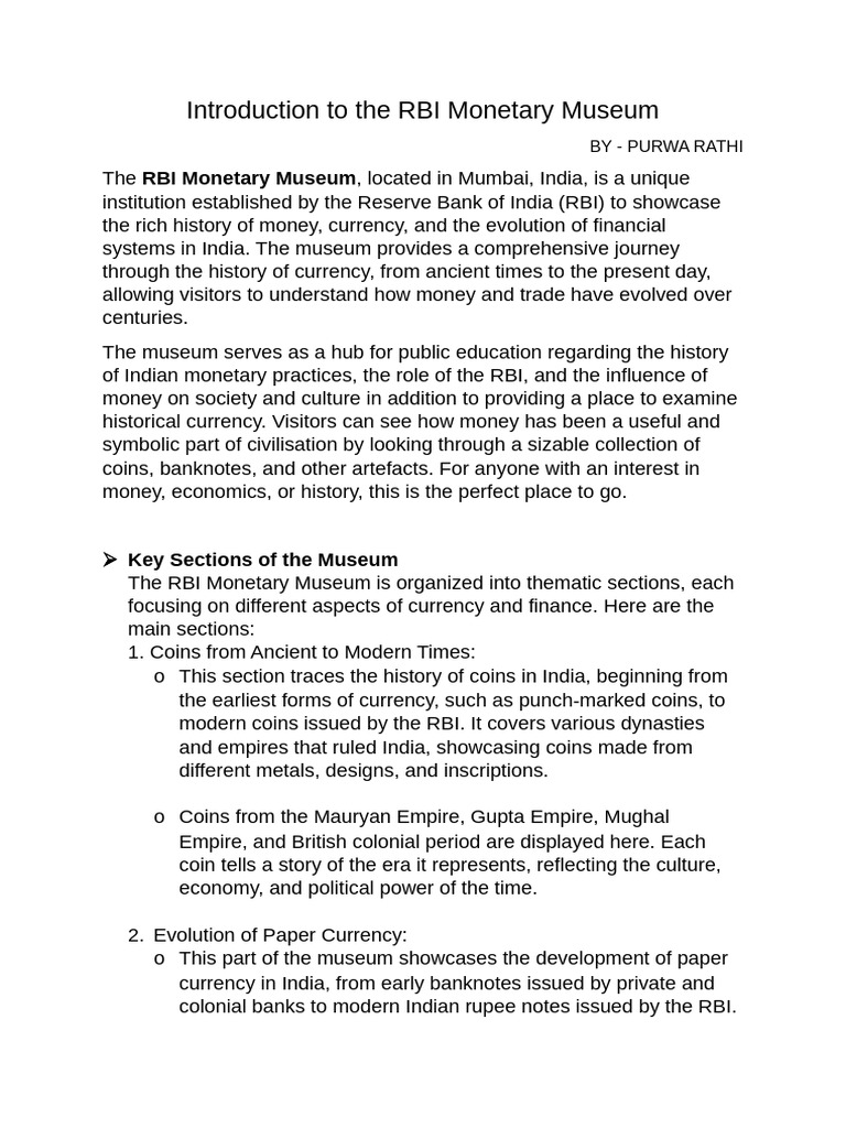 RBI Monetary Museum Overview | PDF | Reserve Bank Of India | Money