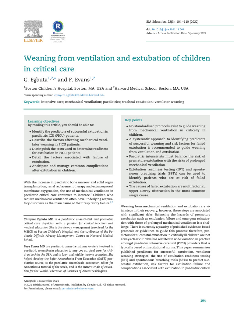 Pediatric Ventilation Weaning Strategies | PDF | Intensive Care ...