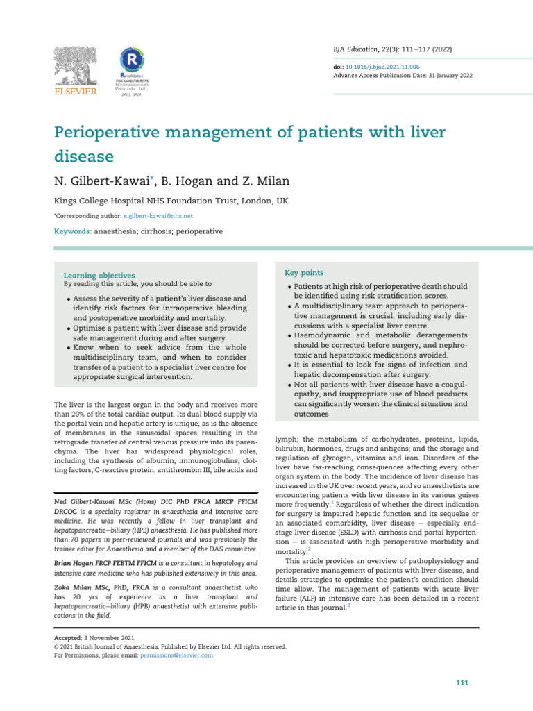 Perioperative Management of Patients With Liver Di | PDF | Cirrhosis ...