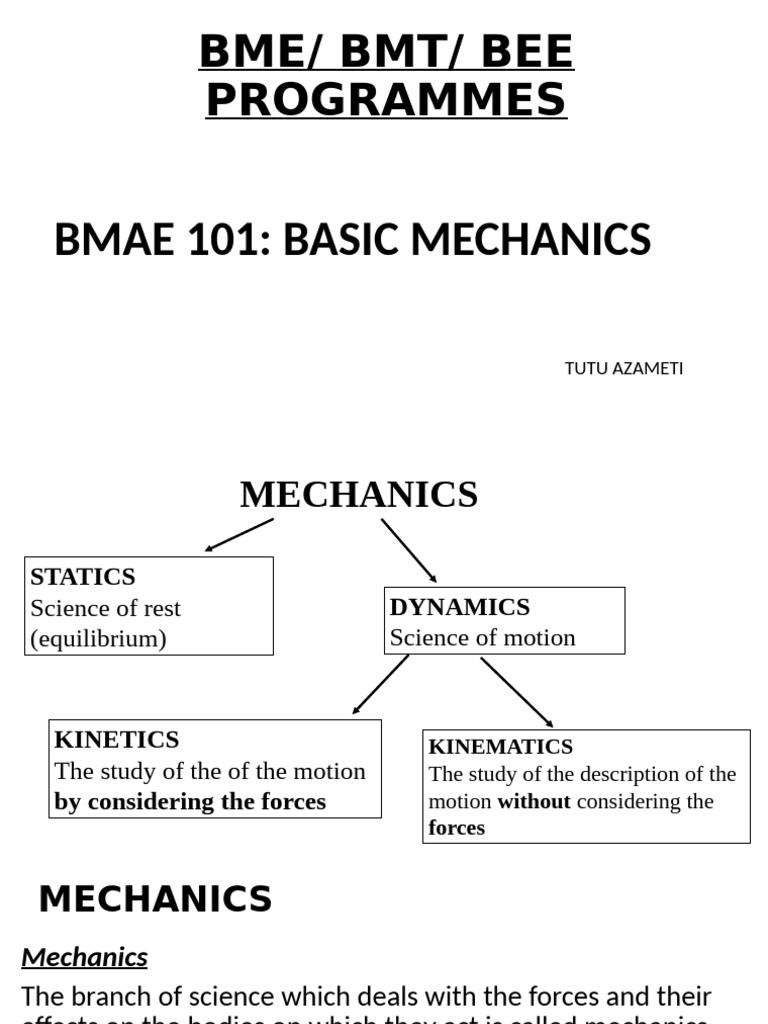 Basic Mechanics - Bme, Bmt, Bee, Bce | PDF | Friction | Force