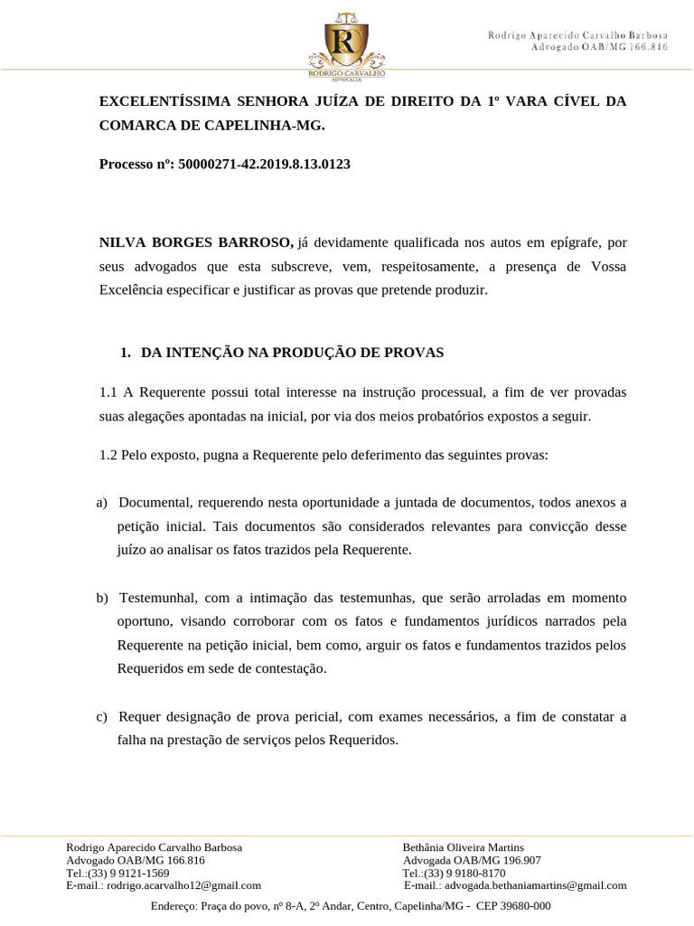 Modelo de Produção de Provas | PDF | Advogado | Queixa