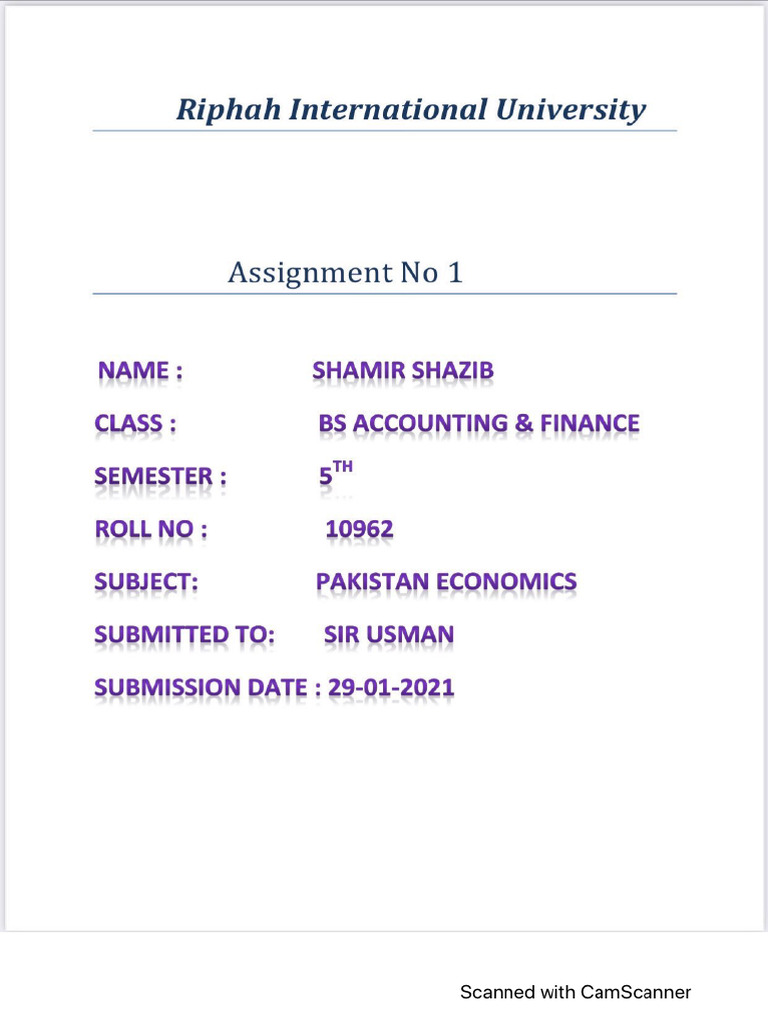 Pakistan Economics Assignment No 1 | PDF
