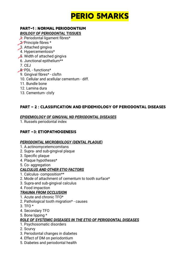 PERIO 5MARKS | PDF | Periodontology | Dentistry Branches