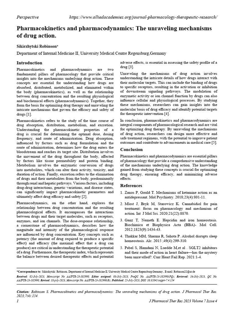 Pharmacokinetics and Pharmacodynamics The Unraveling Mechanisms of Drug Action | PDF ...