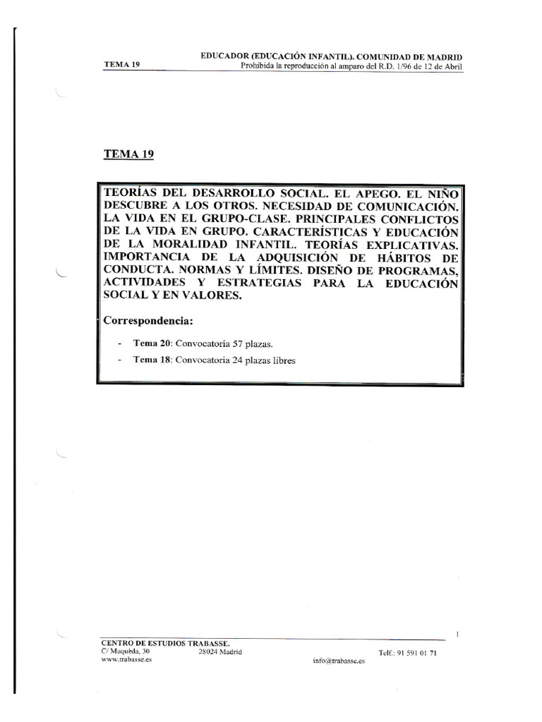 Tema 19 Teorías Del Desarrollo Social. El Apego | PDF