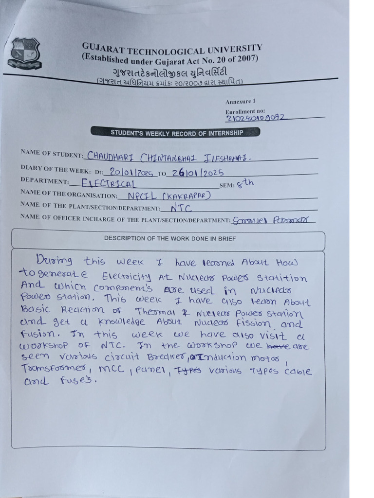 Weekly Record of Internship | PDF