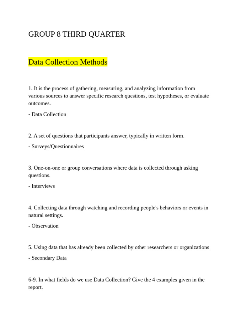 Group 8 Data Collection Methods Questions | PDF