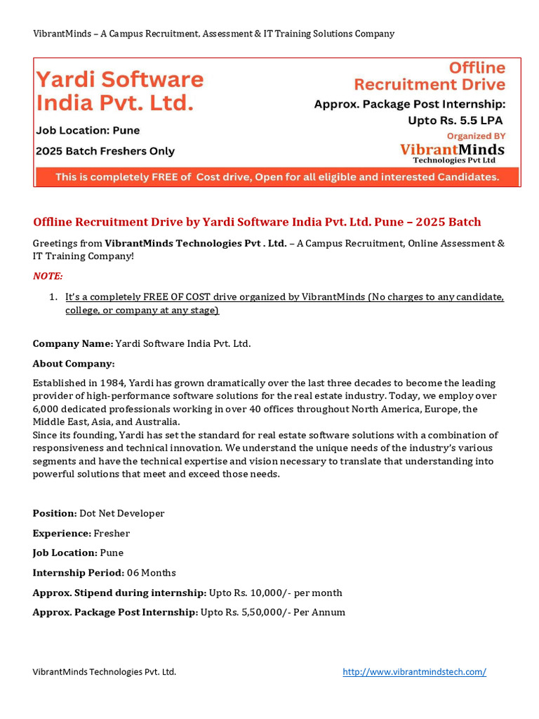 Yardi Software India PVT LTD PKG 5.5 LPA 2025 Batch - VibrantMinds | PDF | Model–View–Controller ...