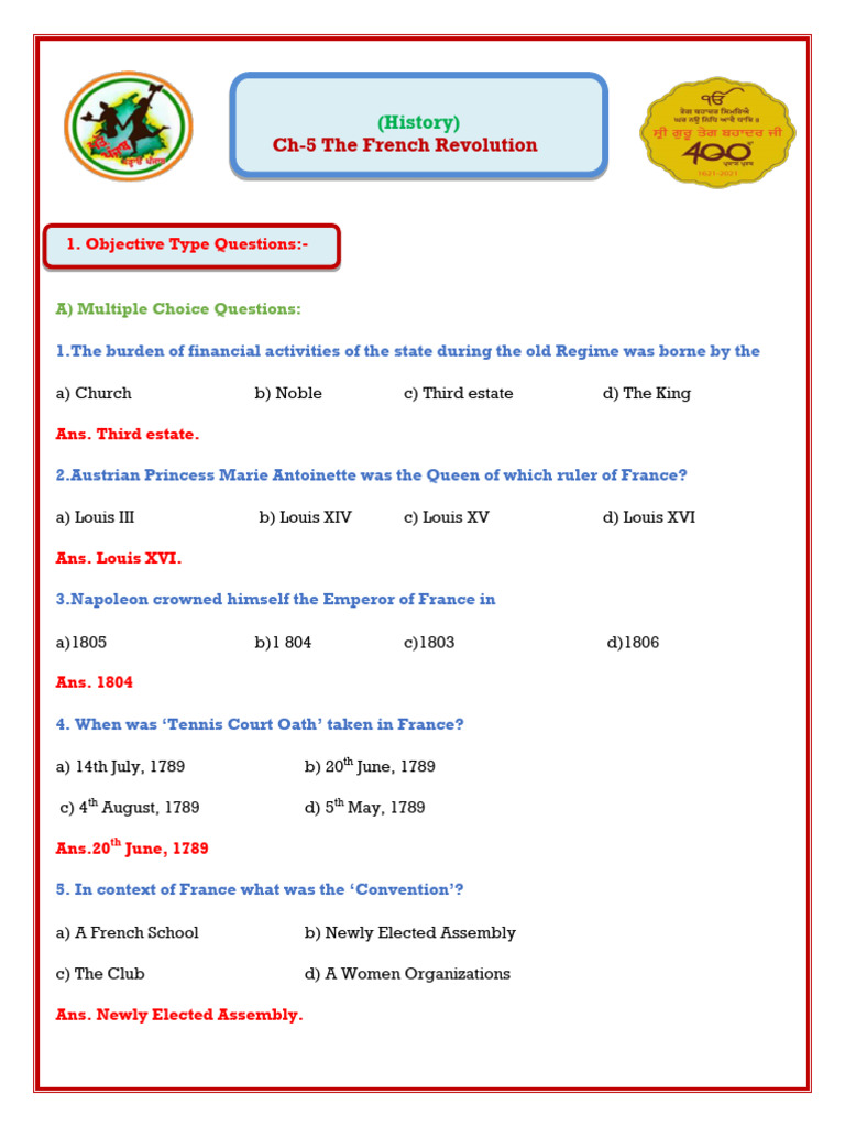 CH 5 (HISTORY) The French Revolution Class 9th | PDF | French ...