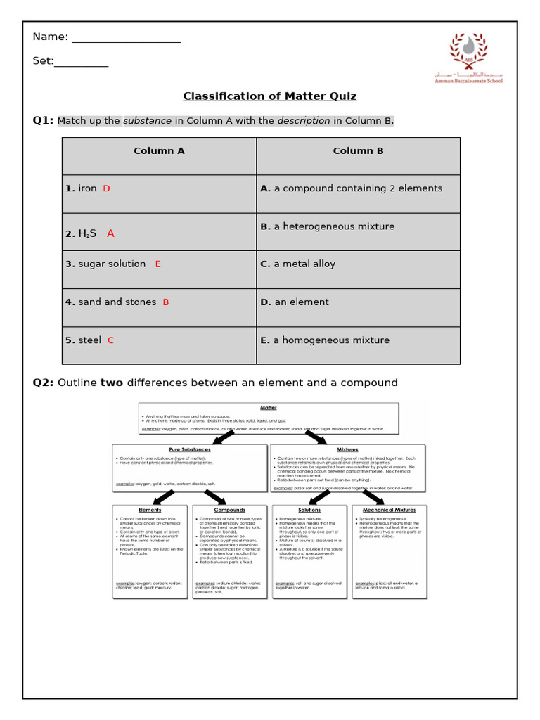 Classification of Matter Quiz | PDF