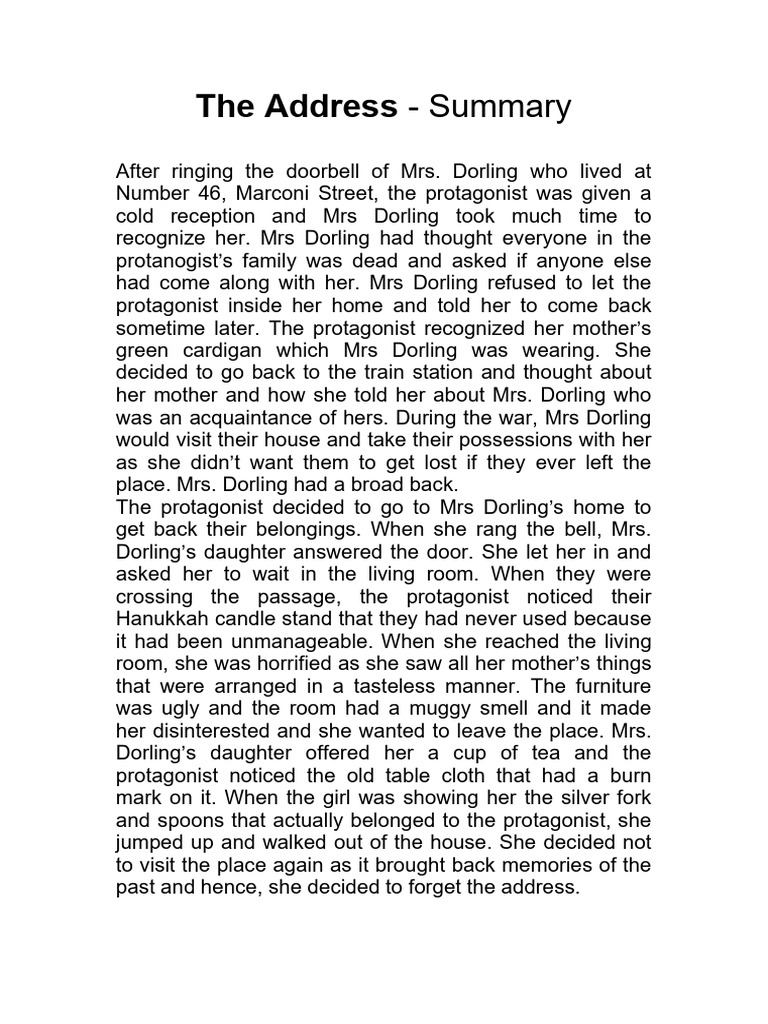 The Address - Summary | PDF