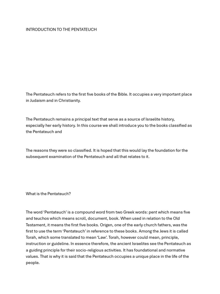 Introduction of the Pentateuch | PDF | Torah | Book Of Genesis