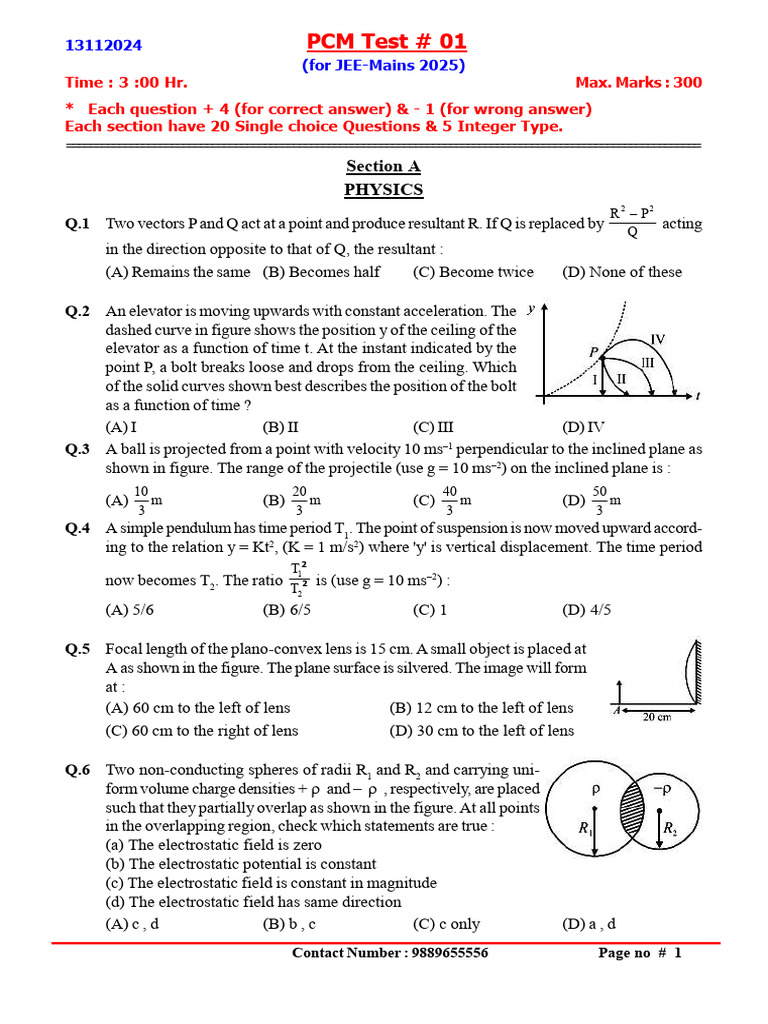 JEE-Mains 2025 PCM Test 01 Questions | PDF | Chemical Reactions | Acid