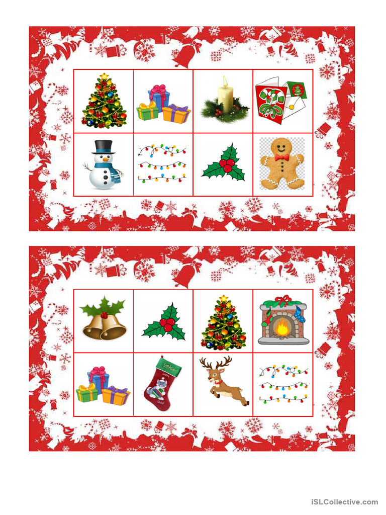 Christmas Vocabulary Bingo - 22 Different Cards | PDF