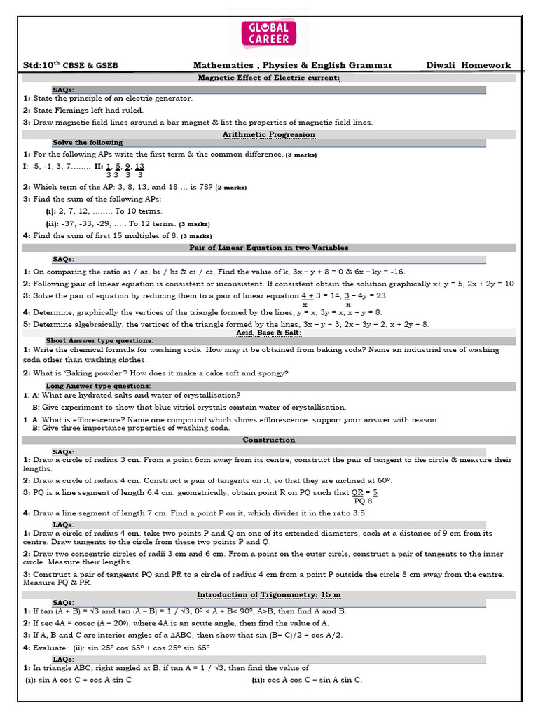 10th Diwali Vacation Homework23 | PDF | Mirror