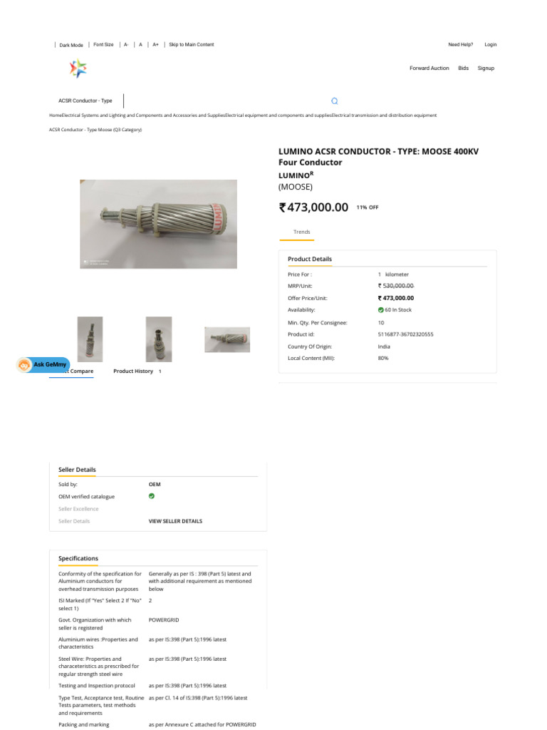 Buy LUMINO ACSR CONDUCTOR - TYPE - MOOSE 400KV Four Conductor Online ...