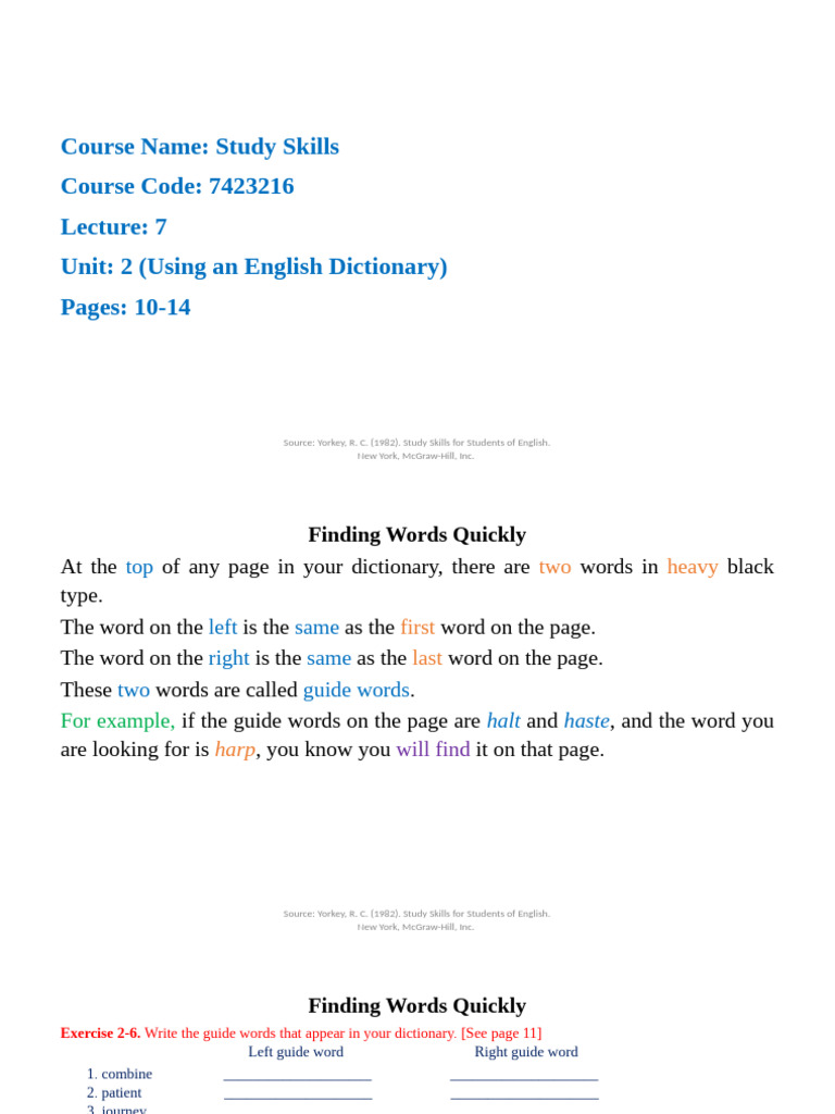 Study Skills - 7423216 - (Lecture 7) | PDF | Syllable | English Language