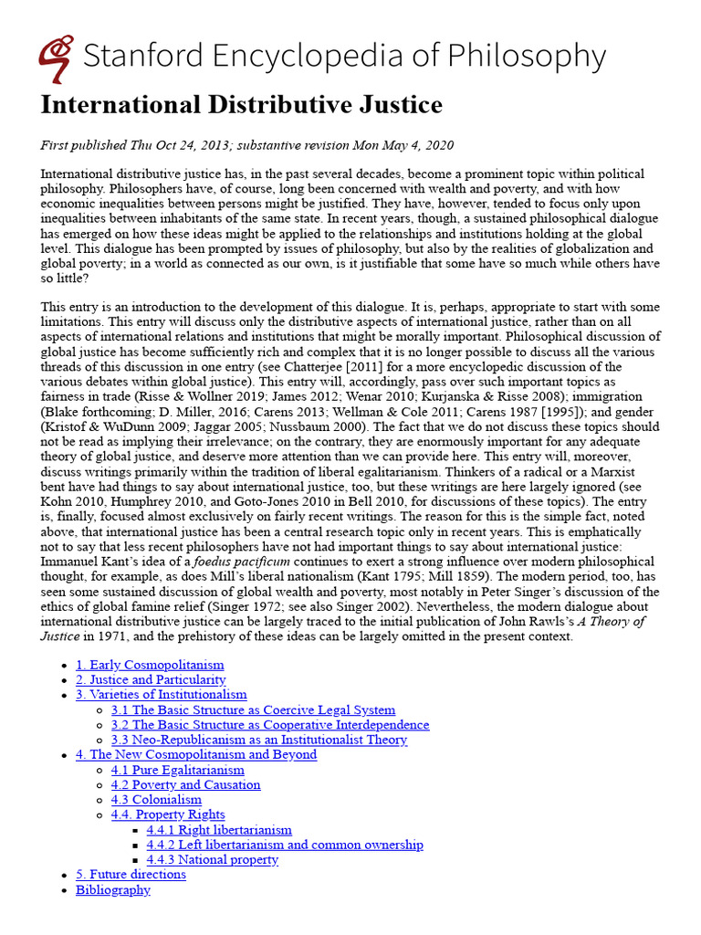 International Distributive Justice (Stanford Encyclopedia of Philosophy ...