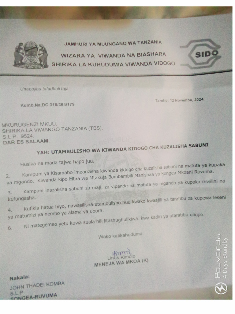 Barua Ya Sido Kwenda Tbs | PDF