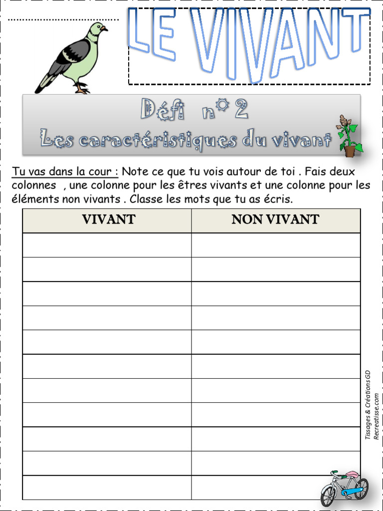 Activités sur les êtres vivants et non vivants | PDF