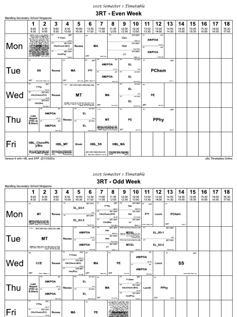 Sec 3 2025 Sem 1 Odd n Even Timetable w HBL SRP Ver 6 | PDF
