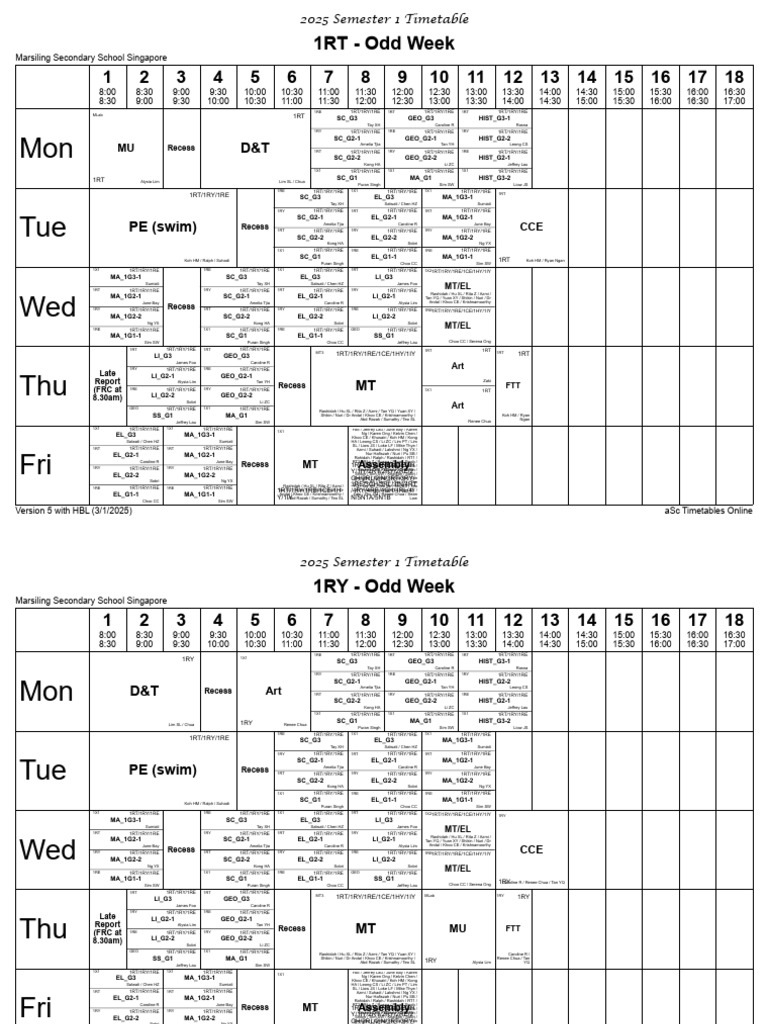 2025 Sem 1 Odd Week Timetable W HBL Class Ver 5 | PDF