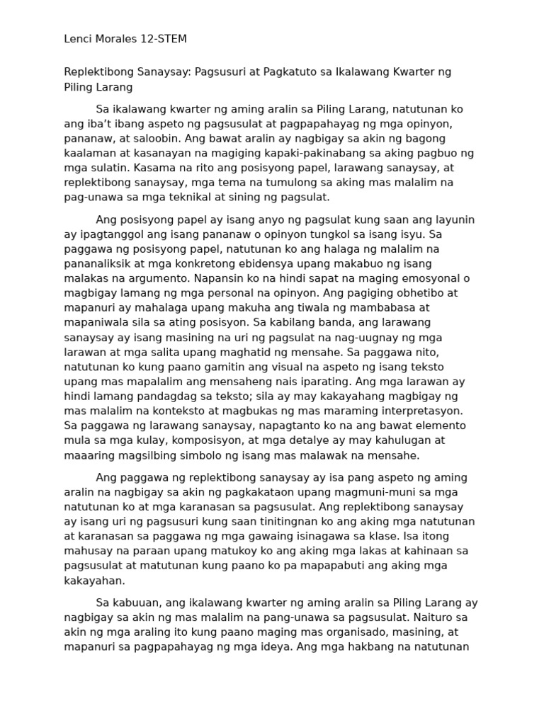 Replektibong Sanaysay (Leng) | PDF