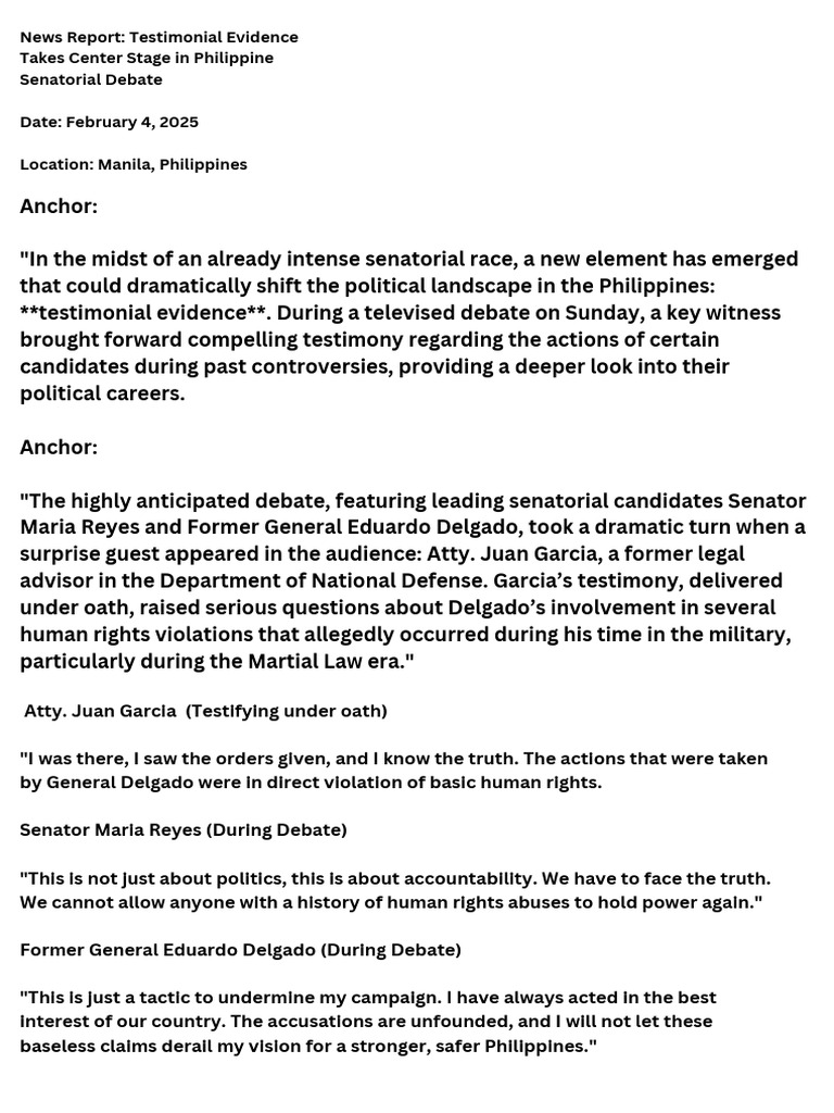 News Report Testimonial Evidence Takes Center Stage in Philippine ... News Report Testimonial Evidence Takes Center Stage in Philippine ...